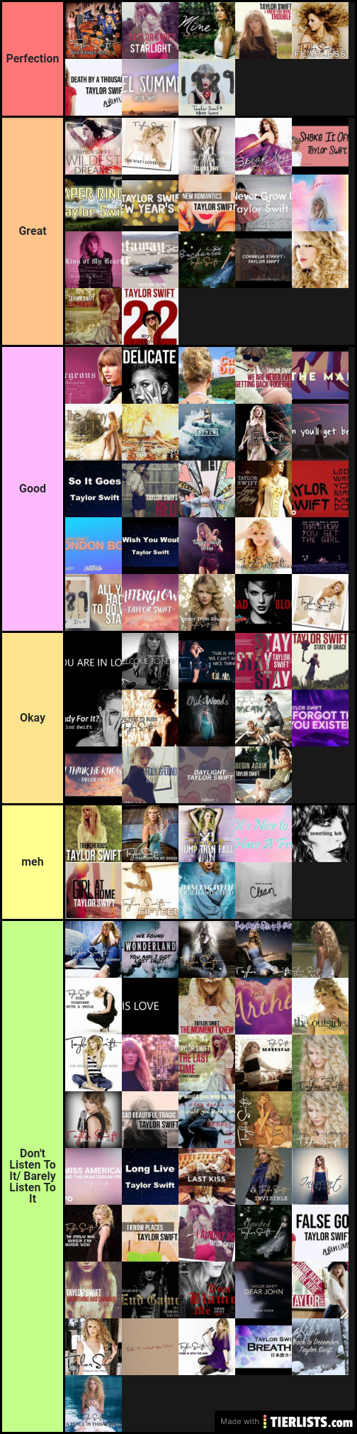Taylor Swift Song Ranking Template